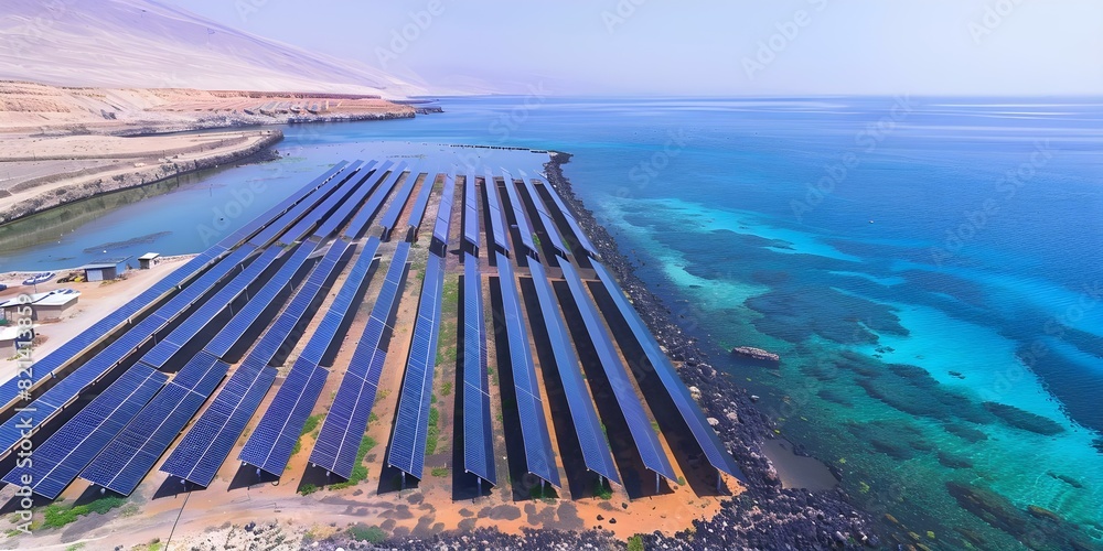 Utilizing Solar Panels to Power a Desert Farm Near the Ocean. Concept ...