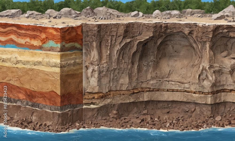 cross-section of the earth's soil, showing layers of rock, soil, and ...