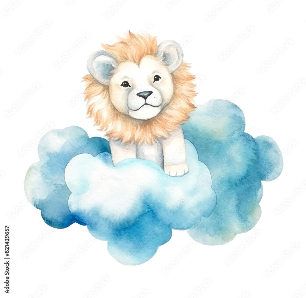 Cute 3D little lion flying on a cloud kids cartoon illustration digital ...