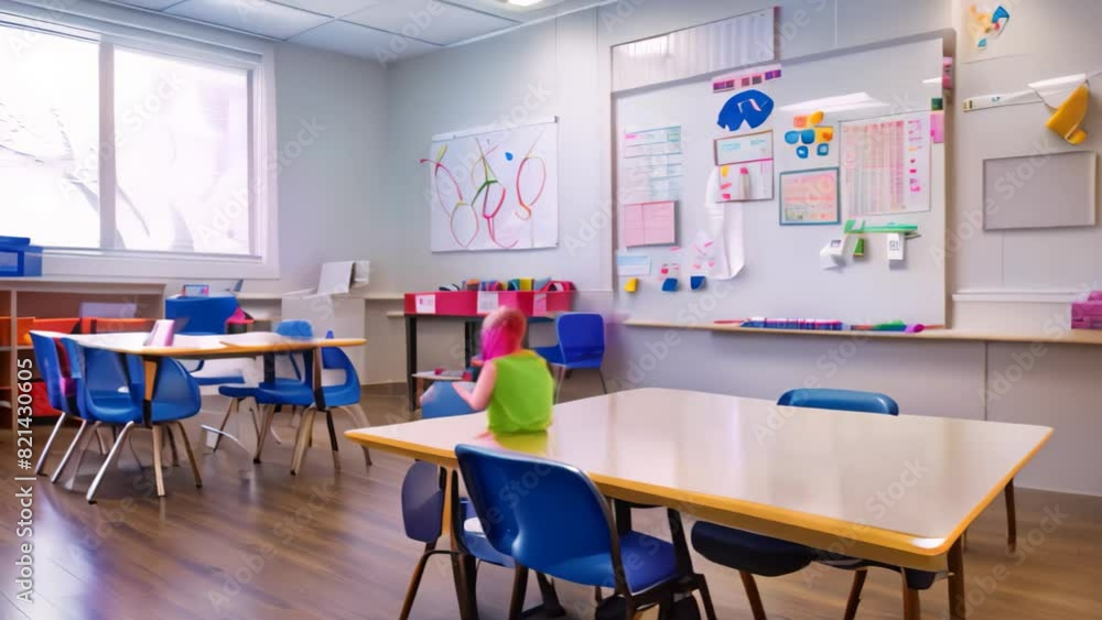 A classroom filled with numerous desks and chairs, creating a ...