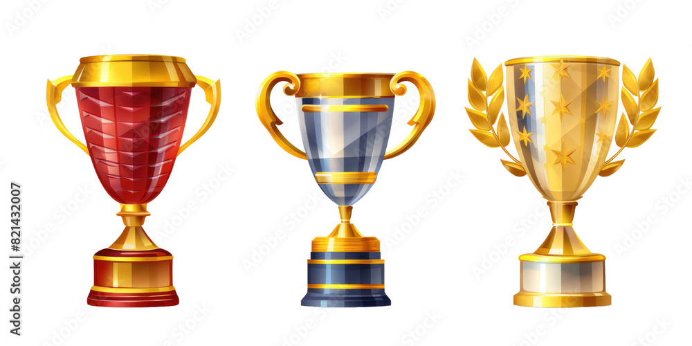 cup trophies and award collection Set in different styles and colors ...