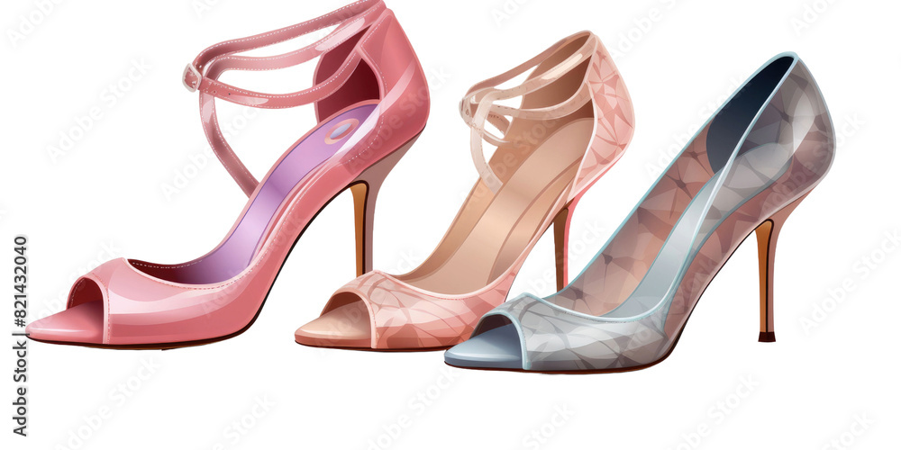 ladies shoes collection Set of different styles and colors on a ...