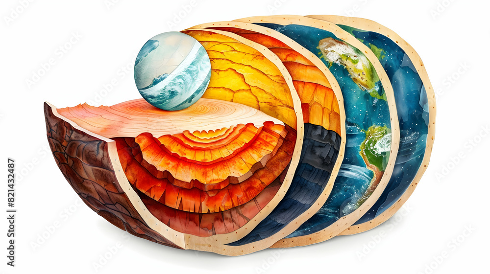 Internal structure of the Earth, cutaway 3D illustration. From the ...