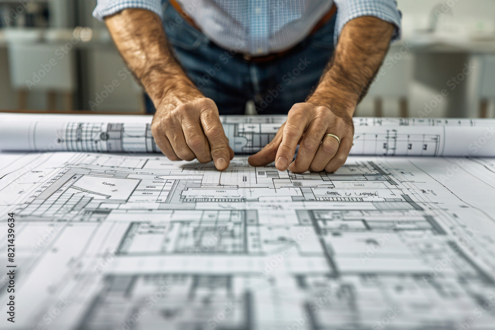 Detailed Hand Drawing Architectural Blueprints with Precision Tools in ...
