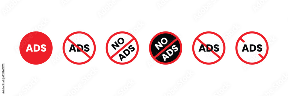 Set of No Ads icon. No Ads Sign Vector On White Background. Block ads ...