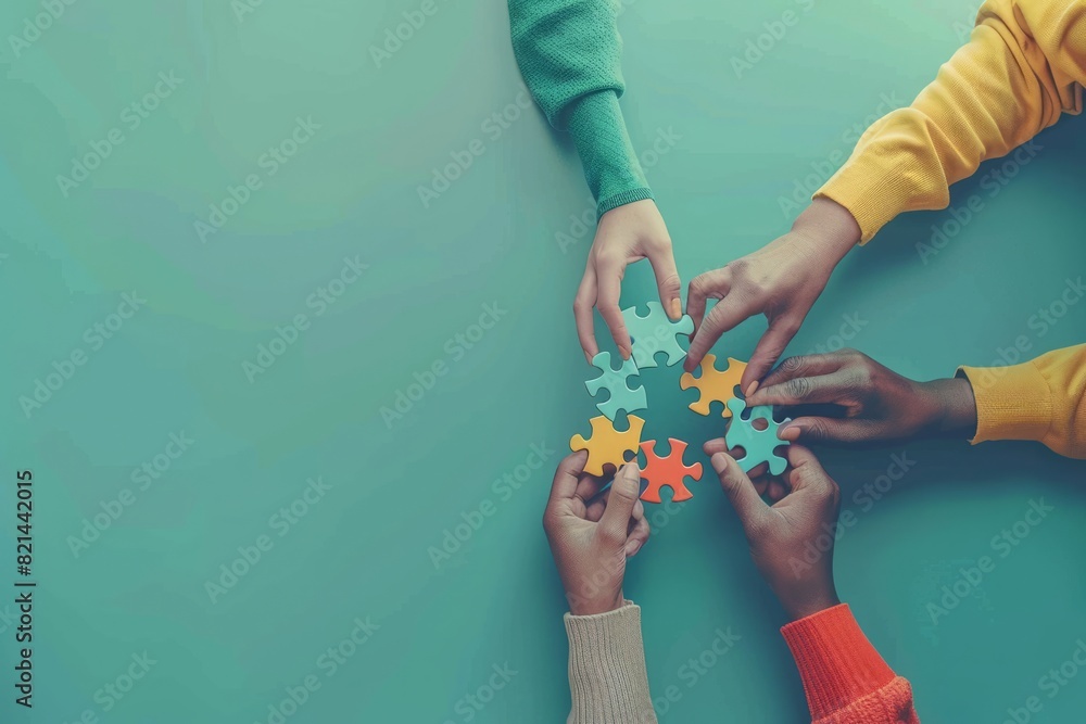 Missing link.Arms of hands of people or colleagues of diverse culture ...