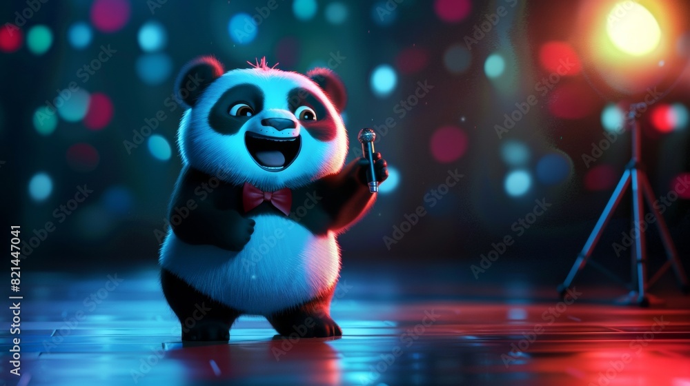 Cute panda singing on stage for kids entertainment Stock Illustration ...
