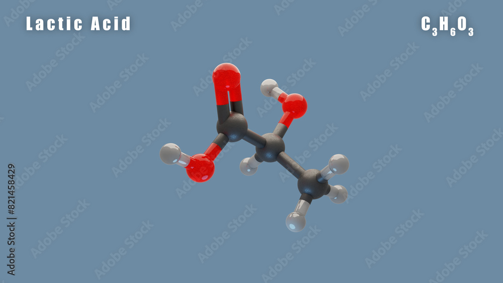 Lactic Acid of C3H6O3 3D Conformer animated render. Food additive E270 ...