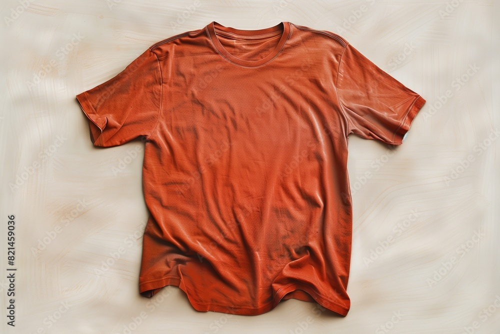 Rust t-shirt mockup on an ivory background, laying flat and smooth ...