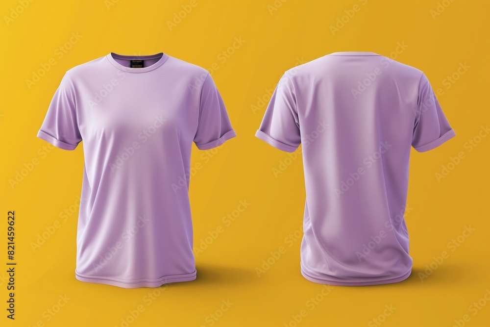 Solid lavender t-shirt mockup front view isolated on rich yellow ...