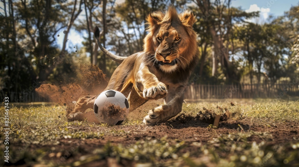 Action photograph of lion playing soccer Animals. Sports Stock ...