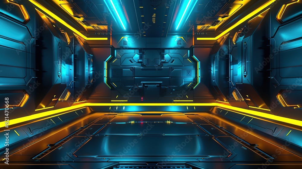Background design, futuristic wall panel, cyan and yellow neon lighting ...