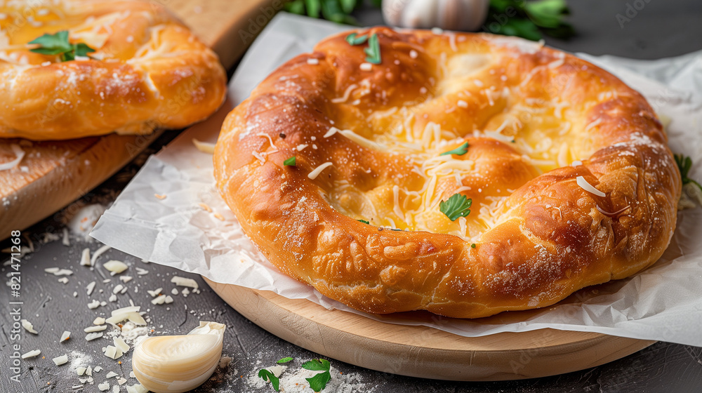 Delicious lángos in the market with garlic. Langos is a traditional ...