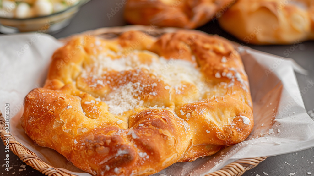 Delicious lángos in the market with garlic. Langos is a traditional ...