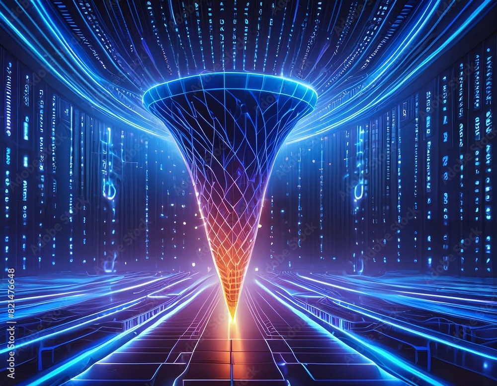 electrical impulse binary code futuristic wave neon streaming data stream 3d illustration data ...