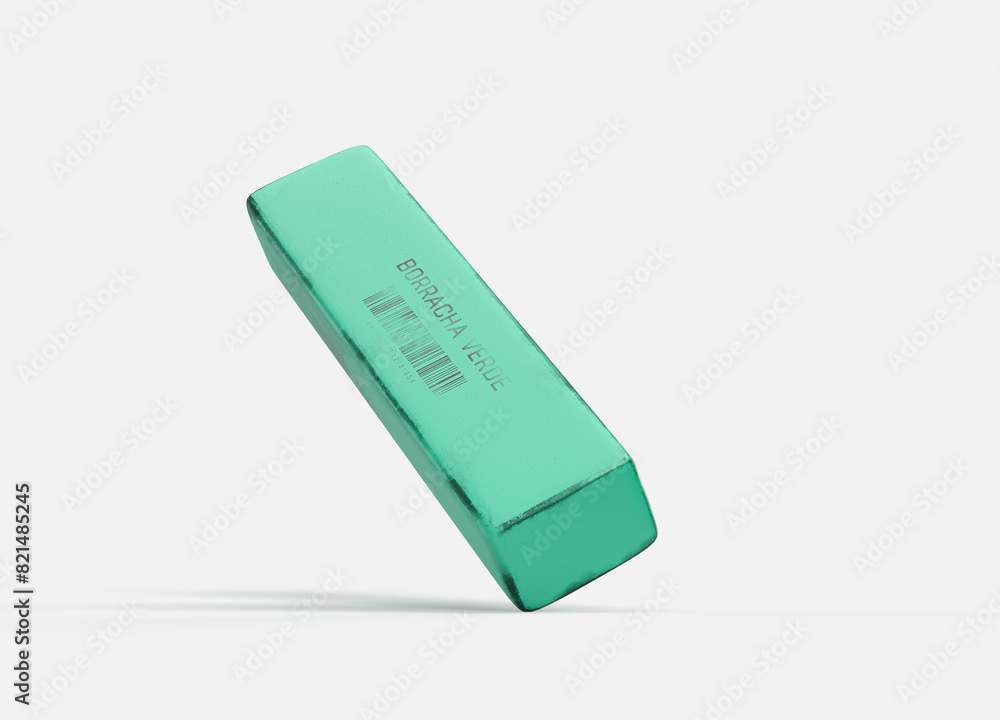 old school green eraser, rectangular model with black spots on white ...