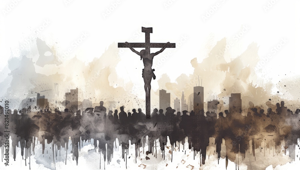 Jesus dies on the Cross. The Crucifixion and Death of Jesus. Digital watercolor painting. Stock ...