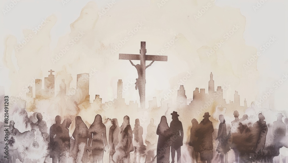 Jesus dies on the Cross. The Crucifixion and Death of Jesus. Digital watercolor painting. Stock ...