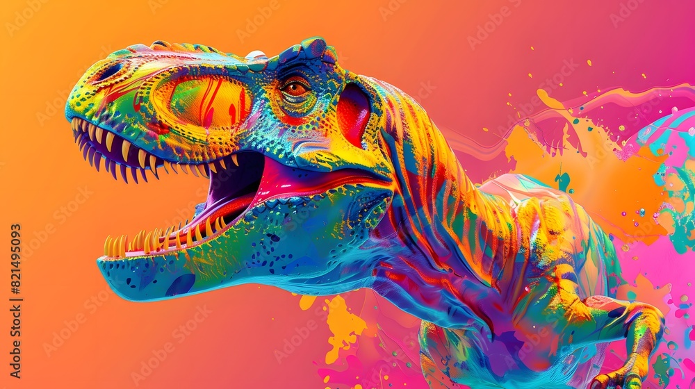 Abstract of Tyrannosaurus rex or T-rex dinosaur portrait in Cretaceous ...