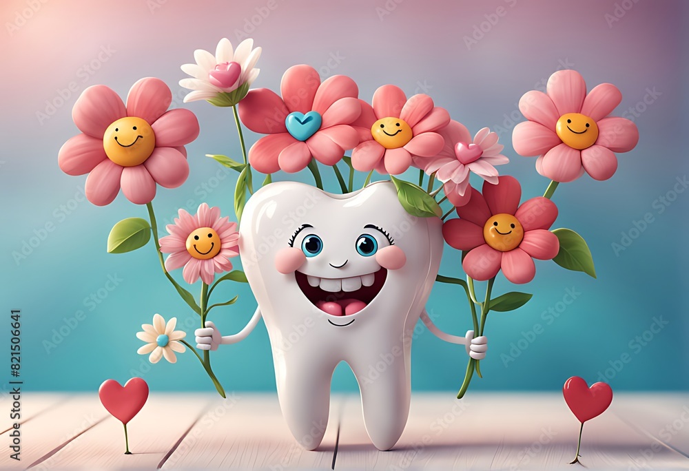 Dental Illustration for Mother's Day: Happy Tooth Character with ...