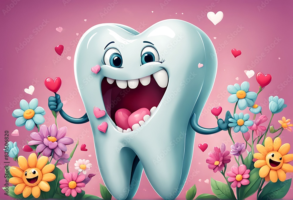 Dental Illustration for Mother's Day: Happy Tooth Character with ...