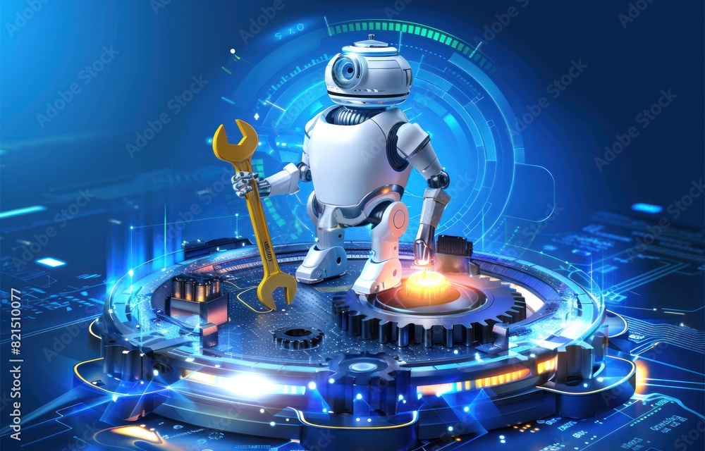 Smart industry concept: robotic arm in digital interface environment ...