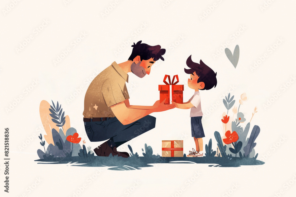 Little boy giving present to his father on Parents day. Child receiving ...