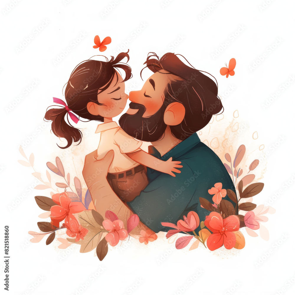 Happy father hugging daughter and smiling. Father and his kid together ...