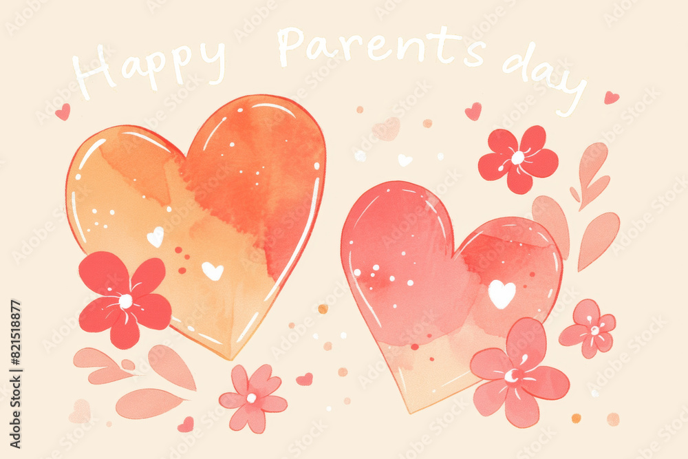 Happy Parents day calligraphy text with flowers and hearts on beige ...