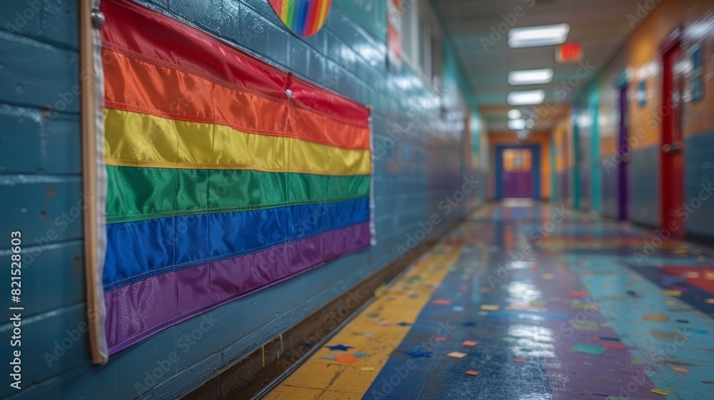 LGBTQA+ , LGBT : A photo of a rainbow flag displayed on a classroom ...
