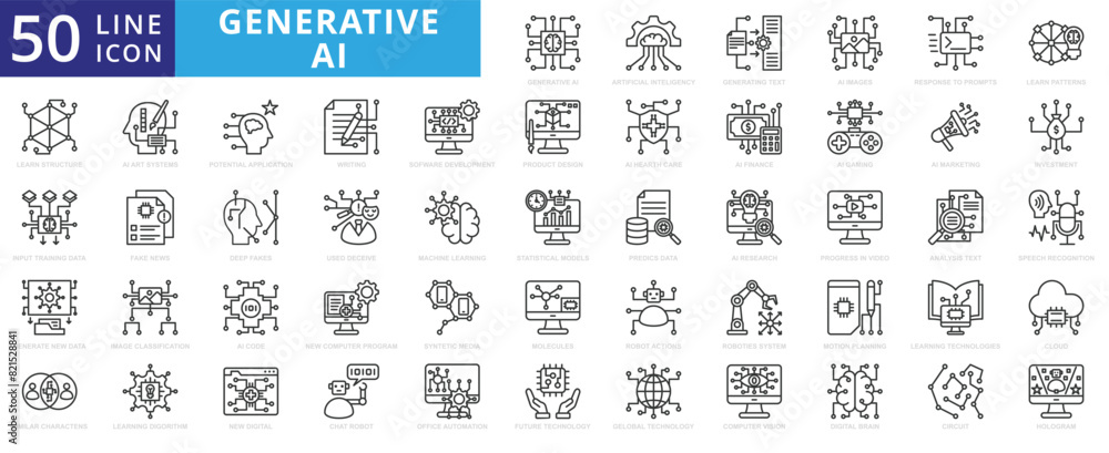 Generative AI icon set with generating text, images, response to ...