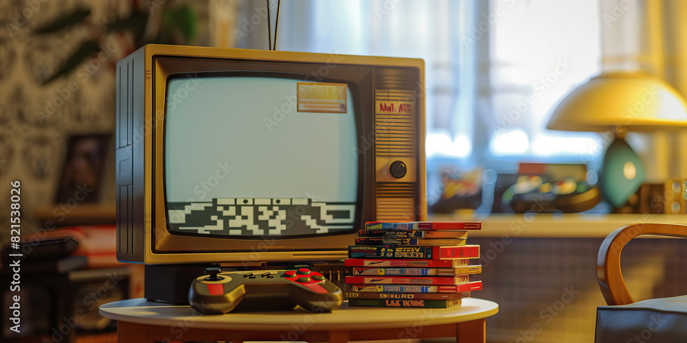 Vintage Gaming Setup: A Retro TV Tableau Showcasing a Retro Gaming ...