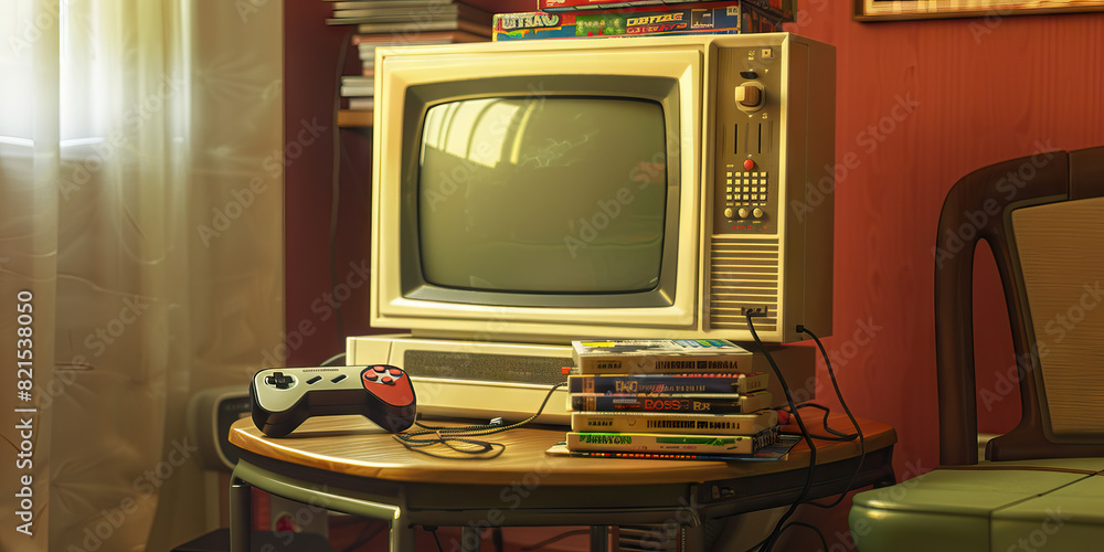 Vintage Gaming Setup: A Retro TV Tableau Showcasing a Retro Gaming ...