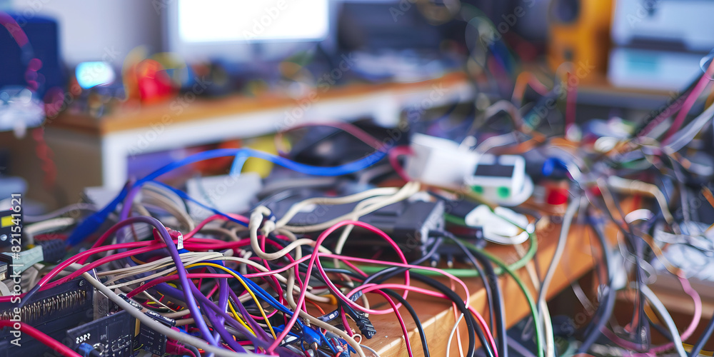 The Labyrinthine Maze of Wires: A tangle of tangled cords, connecting ...