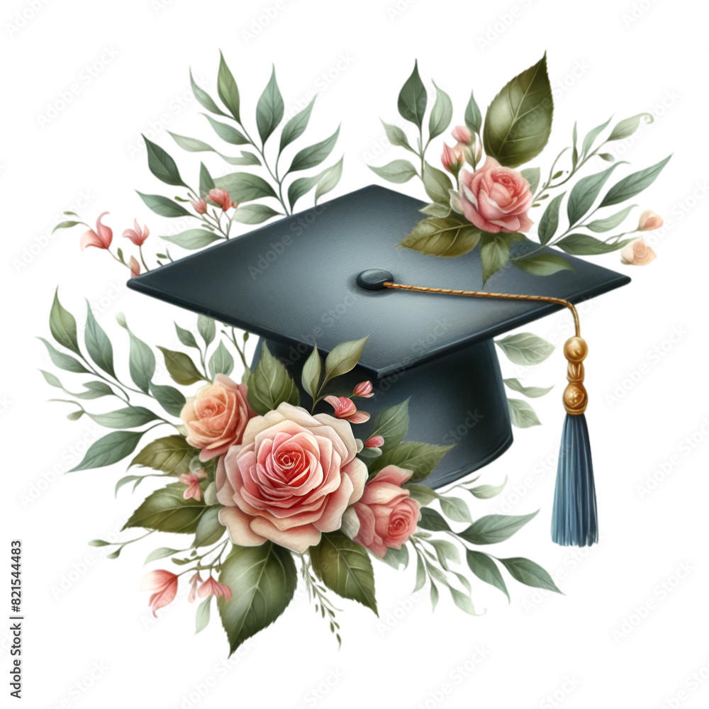 graduation cap and flowers Stock Illustration | Adobe Stock
