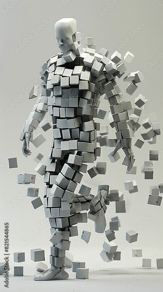 Abstract human figure constructed from various shapes and sizes blocks ...