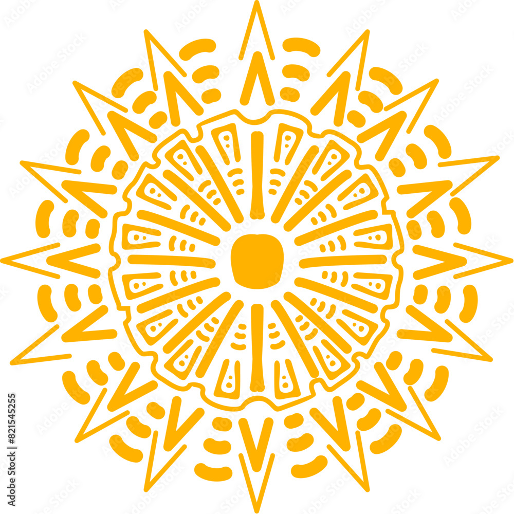 Sun Mayan Aztec totem. Isolated vector yellow ornate circle represents ...