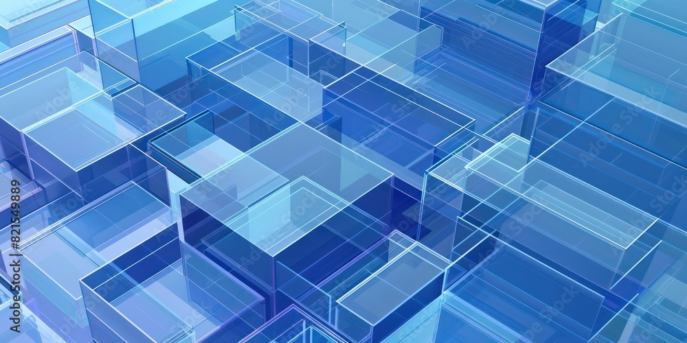 abstract wallpaper of tridimensional geometric shapes in blue frosted ...