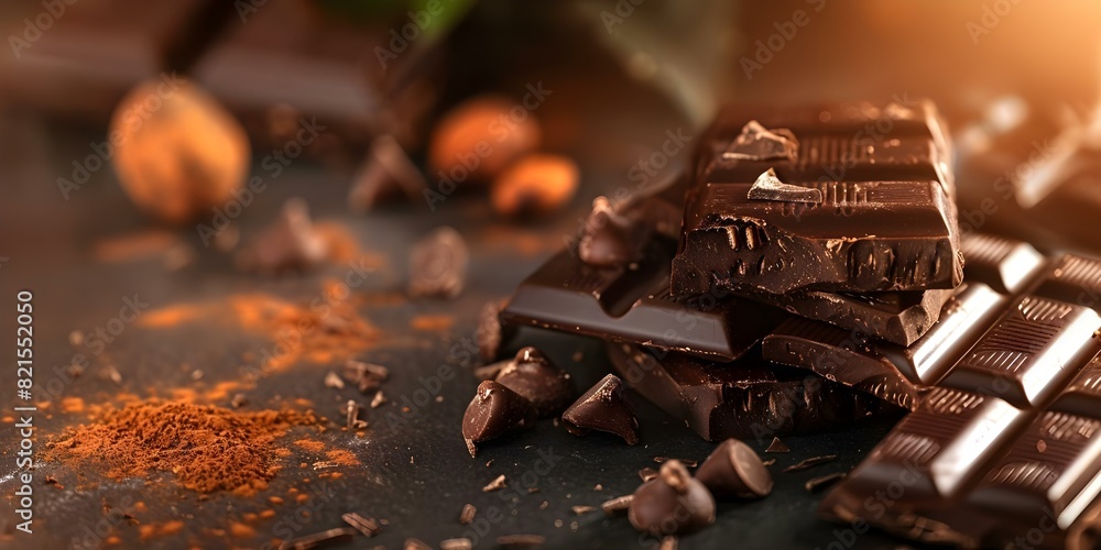 Dark chocolate bars on slate background with soft lighting creating ...
