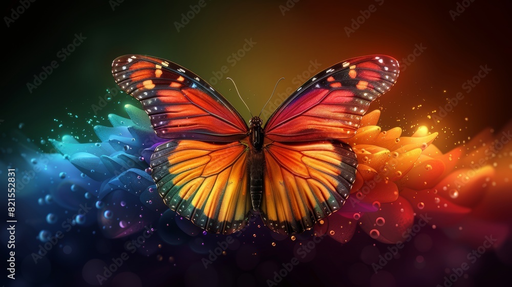 An artistic representation of a pride flag morphing into a butterfly ...