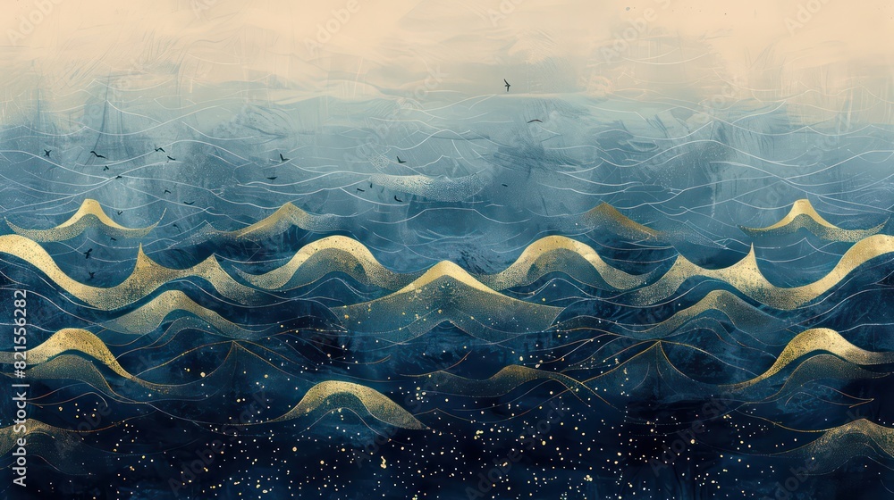 wallpaper on a navy blue and gold gradient ocean with waves Stock ...