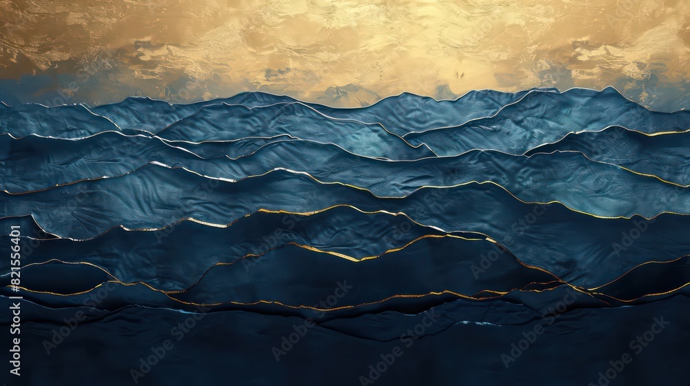 wallpaper on a navy blue and gold gradient ocean with waves Stock ...