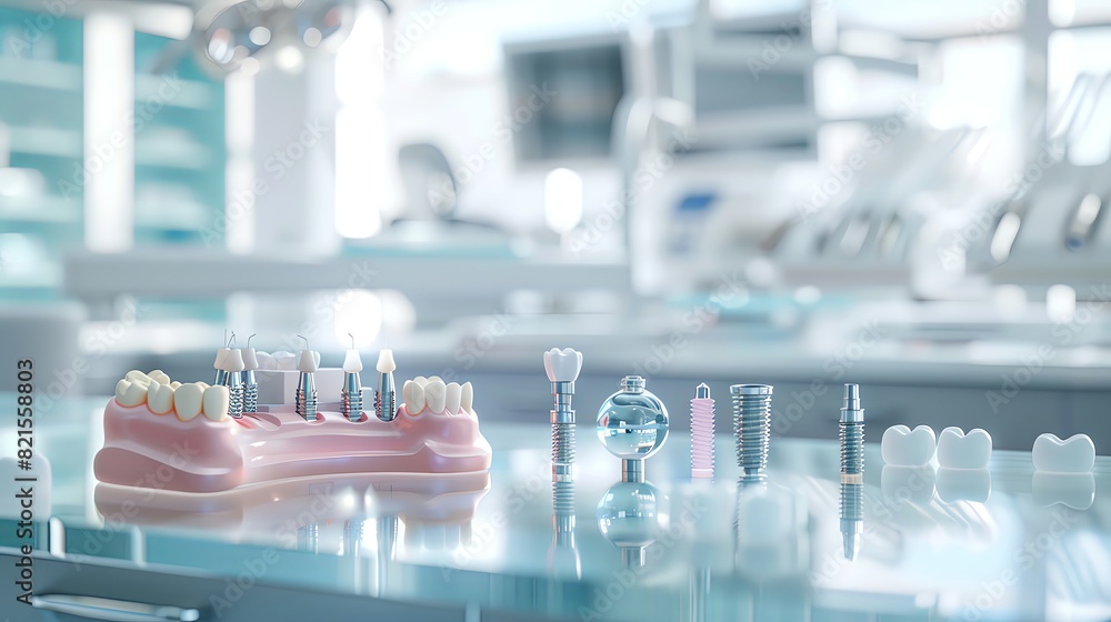 3D render of a dental element for presentation in light blue and pink ...