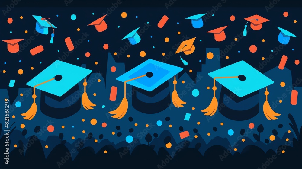 Graduation stage flat design front view commencement theme cartoon ...