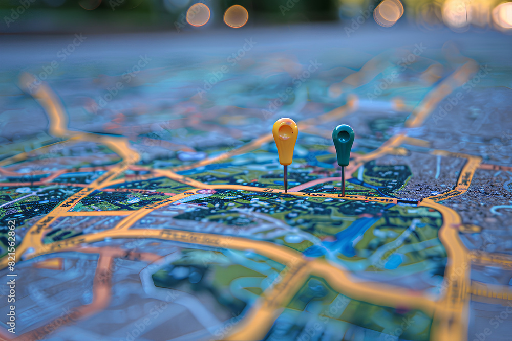 Detailed Map with Marked Locations and Pins Stock Illustration | Adobe ...