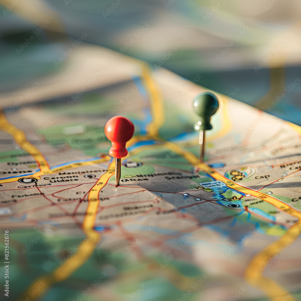 Detailed Map with Marked Locations and Pins Stock Illustration | Adobe ...