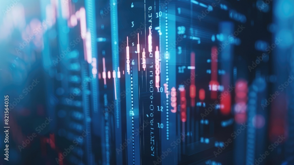 modern financial background with bar graph and stock market data, dark ...