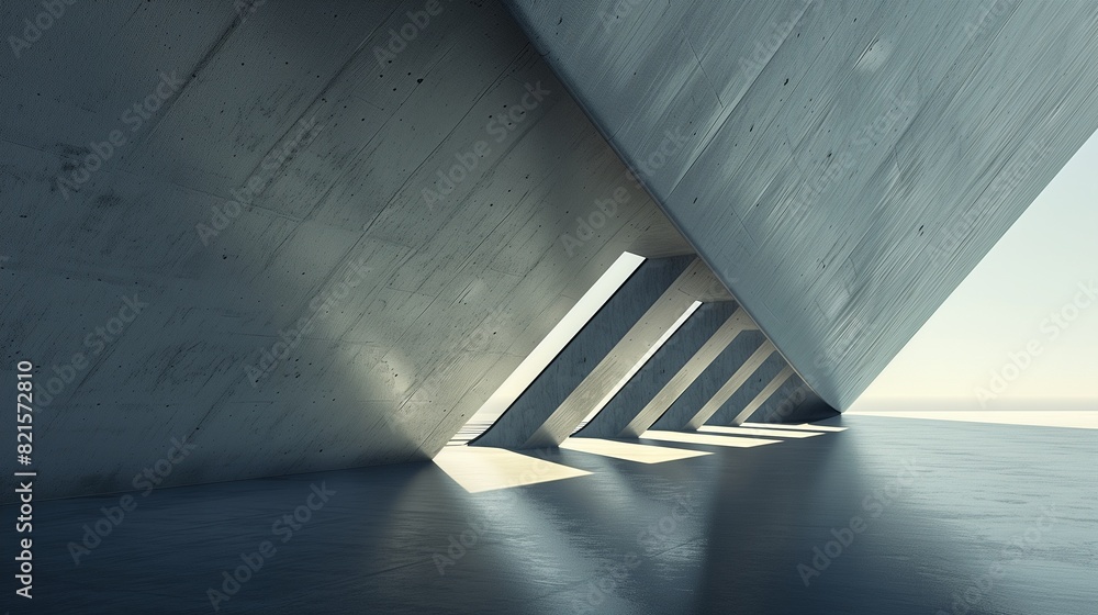 Minimalist, monolithic concrete structure with a tapered, asymmetrical ...