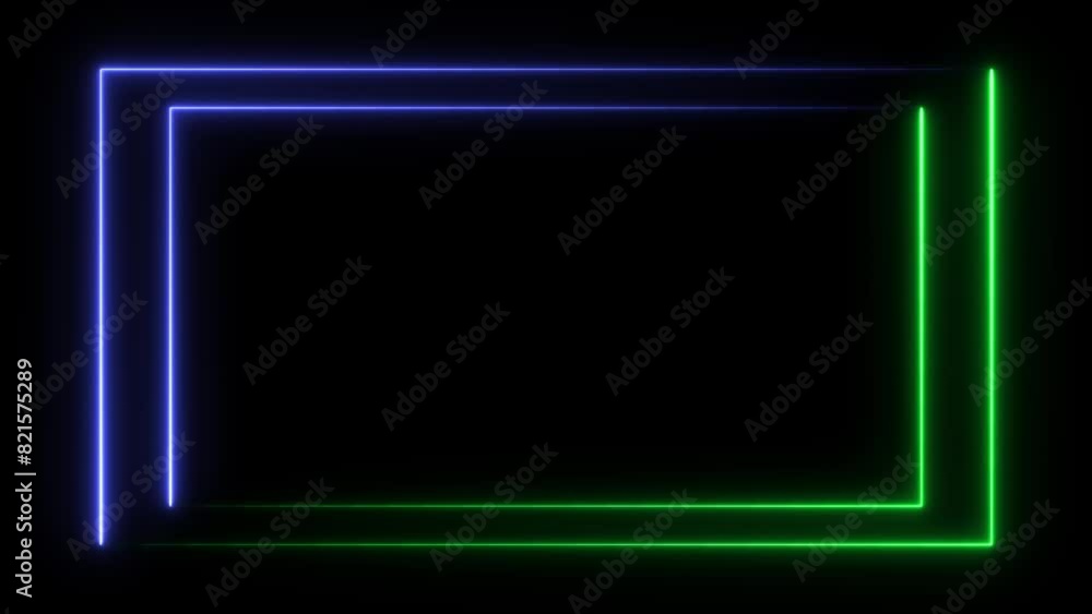 Neon glowing Square frame animation. Rectangular frame with moving line ...
