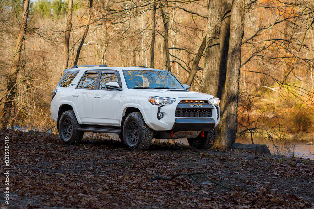 White Toyota 4Runner TRD Pro SUV Outdoors off roading 4x4 5th gen Stock ...